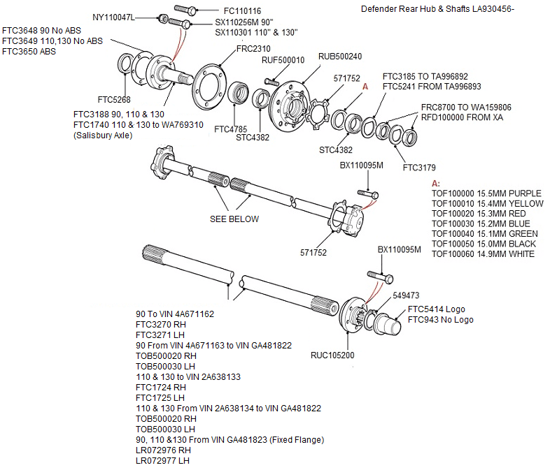 Rear Hubs & Half Shafts From VIN LA930456