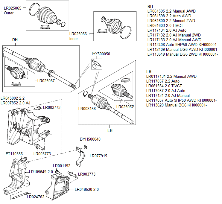 Front Driveshafts CV Joints & Boot Kits