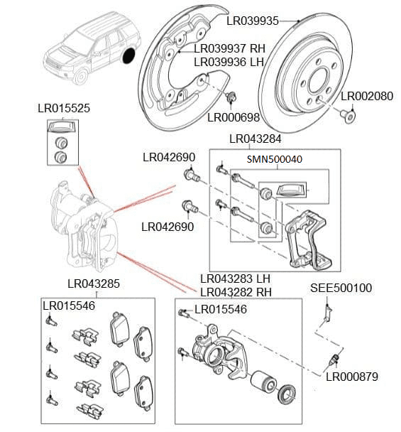 Rear Brake Pads Discs & Calipers VIN DH000001 2013 Onwards