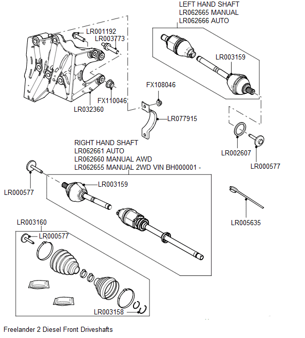Front Driveshafts CV Joints & Boot Kits 22 Diesel