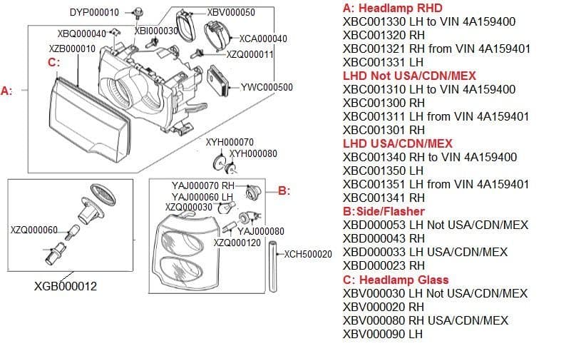 Headlamps to VIN 5A999999 Xenon