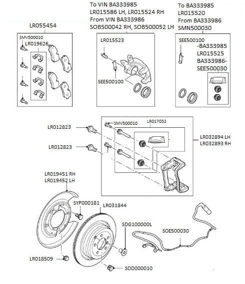 Rear Brake Pads Discs & Calipers 36 & 50NA VIN AA000001