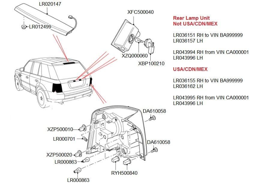 Rear Lamps and Bulbs VIN AA000001 on