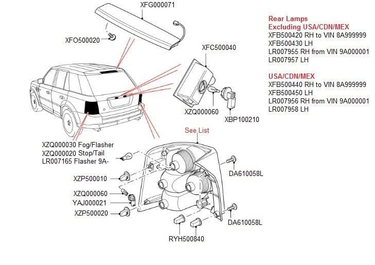 Rear Lamps and Bulbs to VIN 9A999999