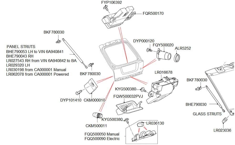 Tailgate Fixtures & Fittings to VIN BA999999